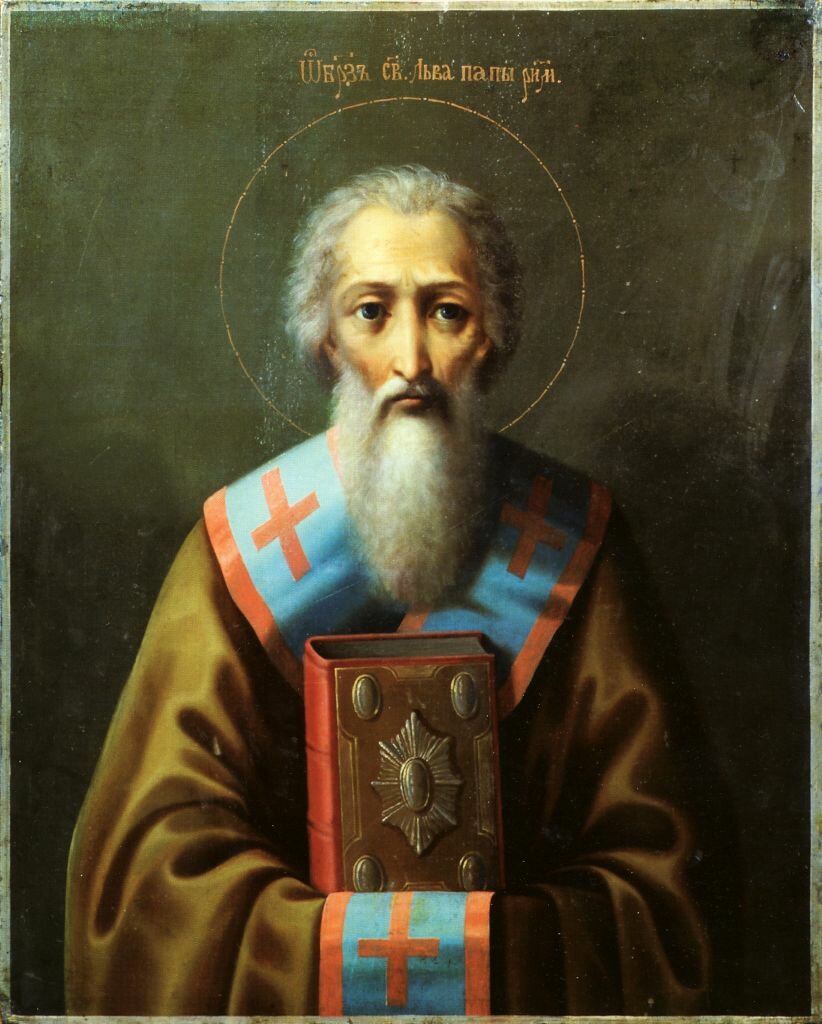 Лев Первый Великий, святитель папа Римский. Деревянная икона на левкасе (19 см)