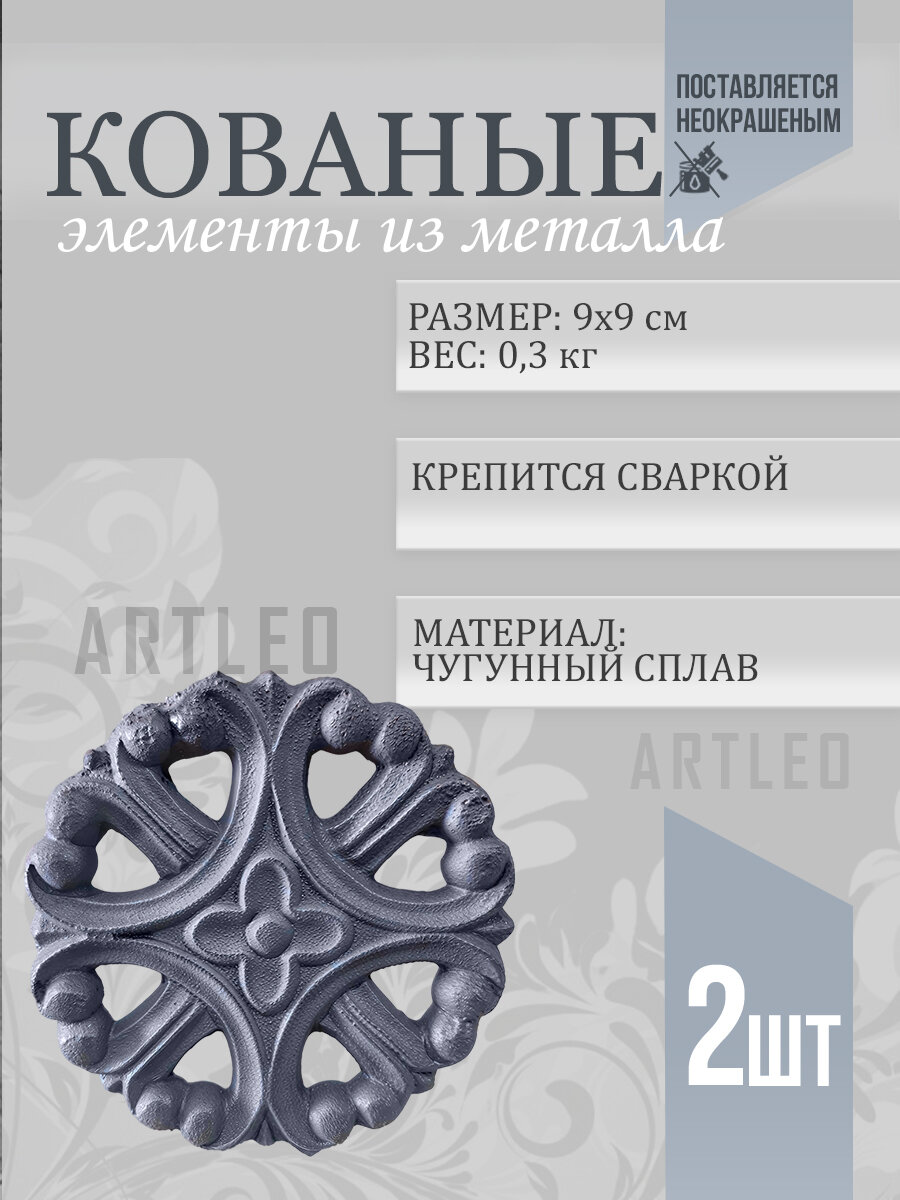 Кованые элементы металлические 90х90 мм, неокрашенные, 2 штук.