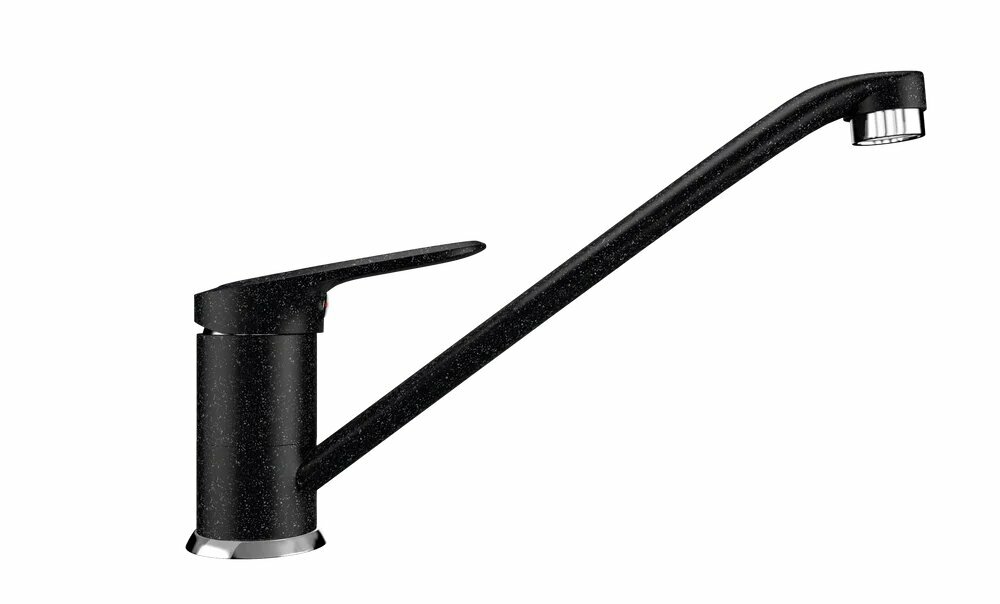 Смеситель для кухни Ulgran U-004 U-004-308 с поворотным изливом, черный, матовый, однорычажный, латунный, с керамическим картриджем