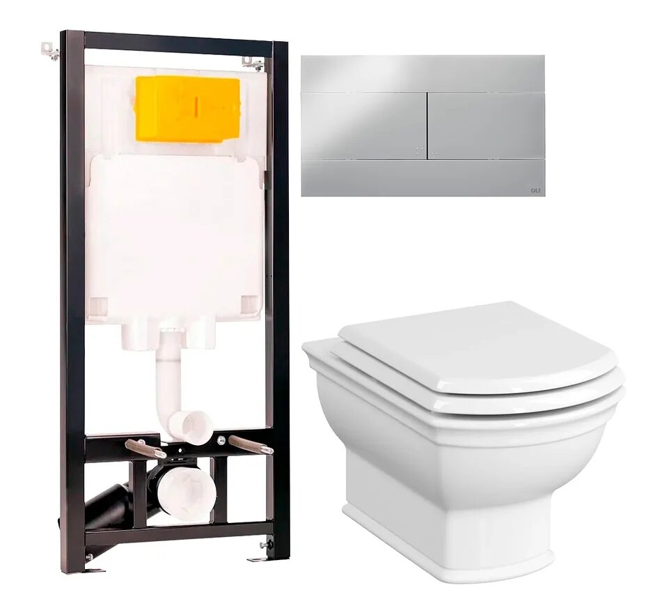 Комплект 3 в 1 Унитаз подвесной VitrA Valarte 7805B003-0075 / Сиденье 124-003-009 с микролифтом / Инсталляция с кнопкой OLI 80 ECO Sanitarblock mechanic цвет черный