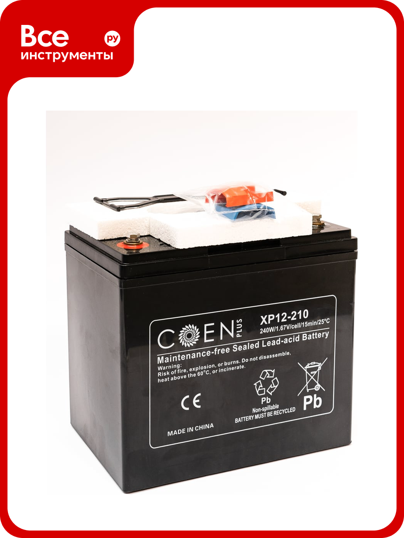 Аккумуляторная батарея CoEn Plus XP12-210 (12В, 55Ач, AGM, прямая полярность, болтовые клеммы, 240Вт) - надежное решение