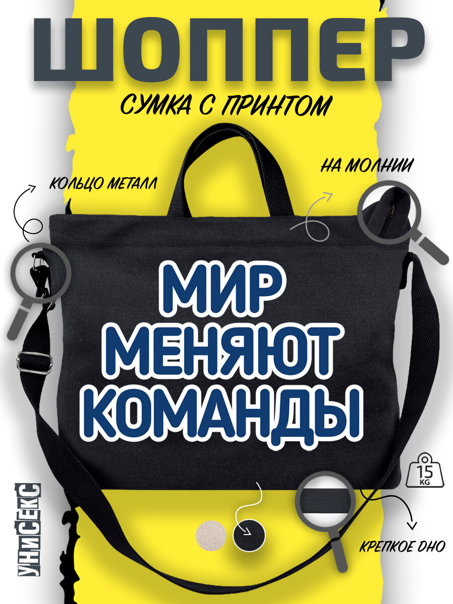 Сумка  шоппер y2k через плечо с надписью мир меняют команды