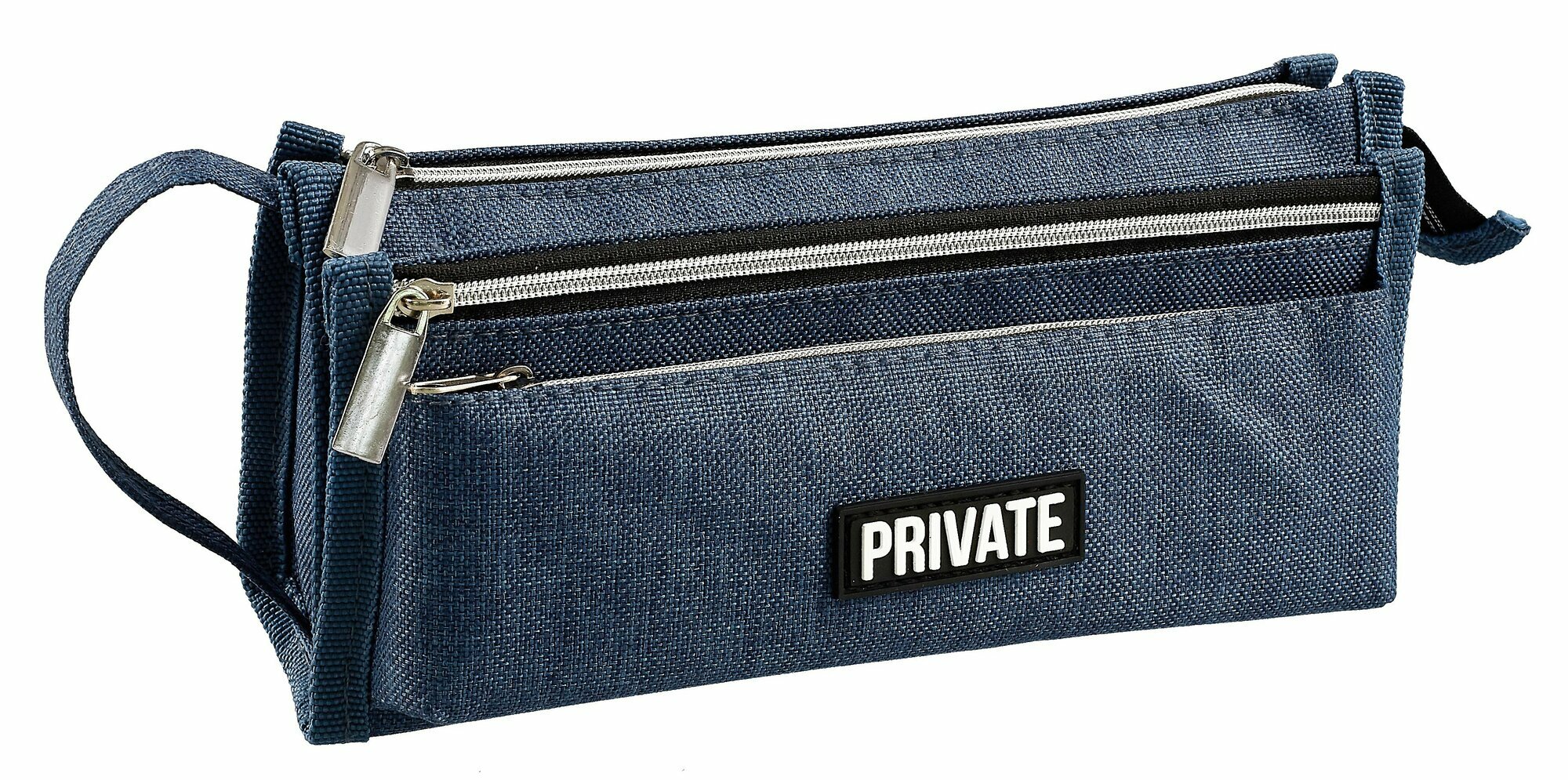 Пенал-косметичка 2отд. "Private" темно-синий, 21*10*7,5см, текстильный, ручка-петля, каучук. аппликация