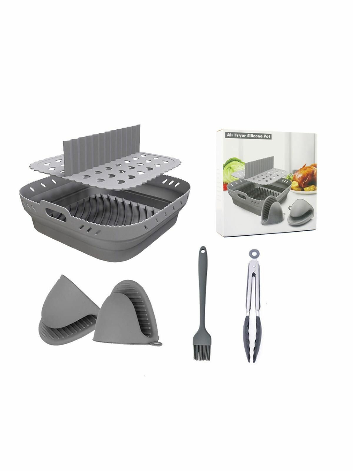 Аэрогриль, набор квадратных форм для выпечки с ковриком для фритюрницы диаметром 8,5 дюйма-серый