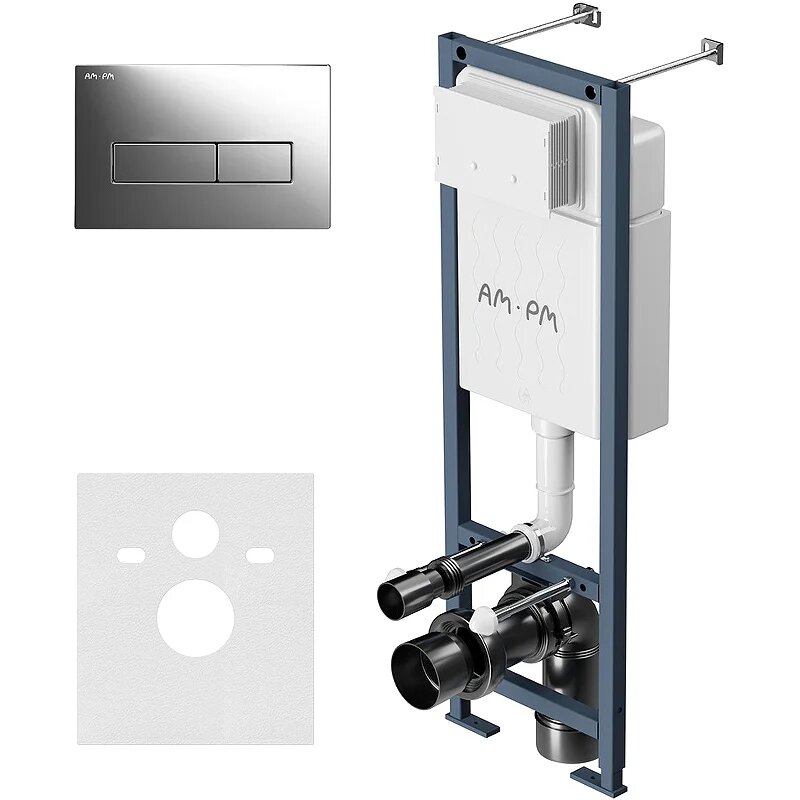 Инсталляция с кнопкой AM.PM ErgoFit I012711.0351 35, 2 см, крепление к стене/к полу, кнопка для унитаза хром, глянцевая, с шумоизоляцией
