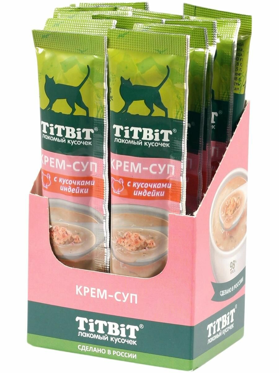 Лакомство TiTBiT для кошек, крем-суп с кусочками индейки, 10 г x 16 шт