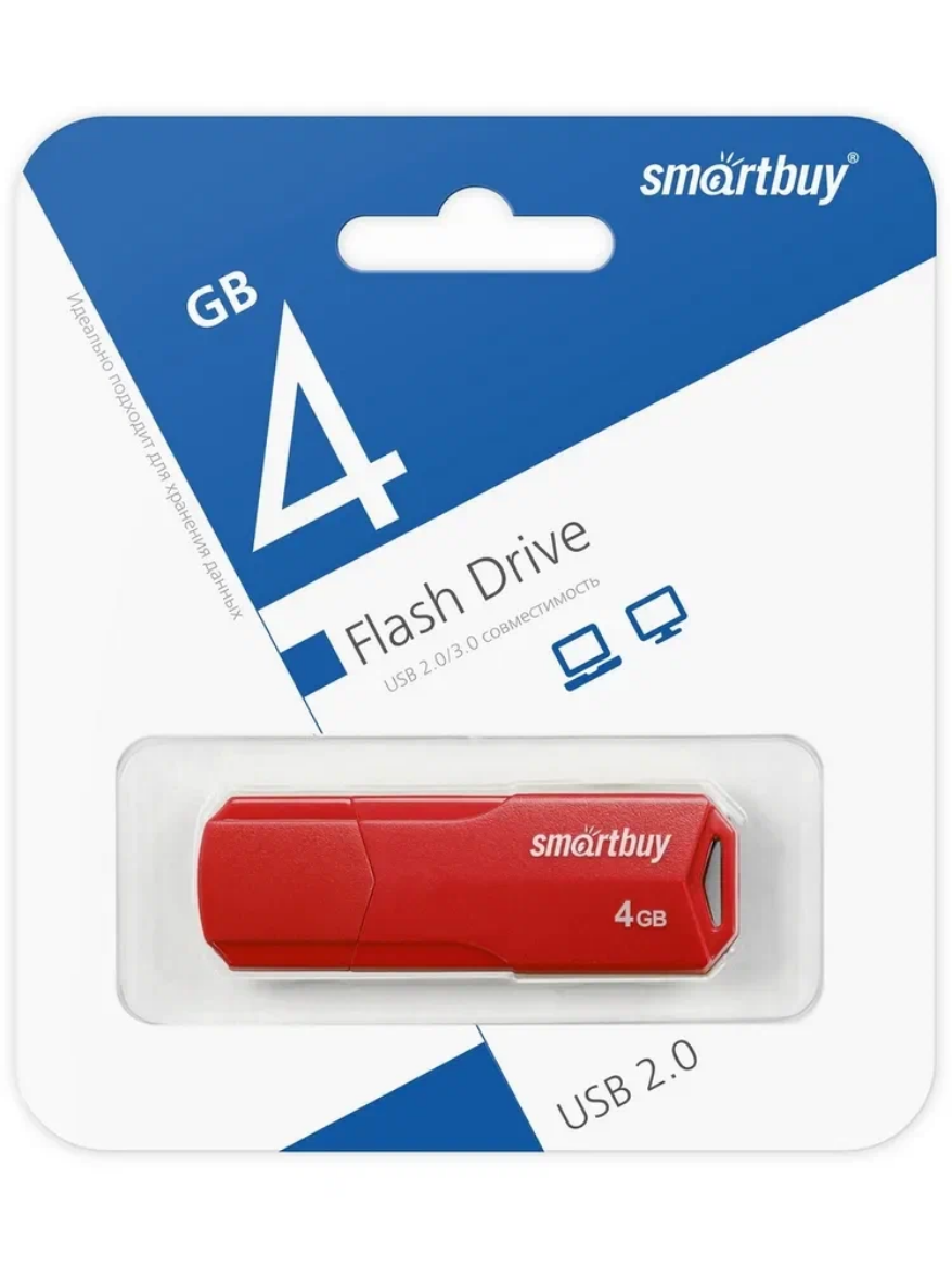 USB флеш накопитель 4 Gb SmartBuy CLUE Red (SB4GBCLU-R), красный