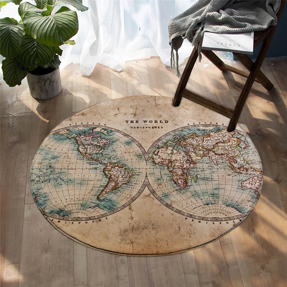 Круглый ковер BeddingOutlet с картой мира 100% полиэстер, 1, Diameter 120cm