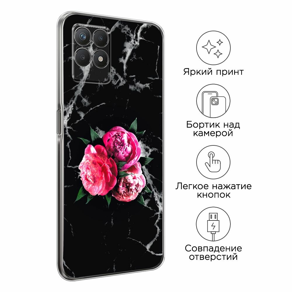 Чехол на Realme 8i / Реалми 8i с принтом "Букет на черном мраморе" — фото 1