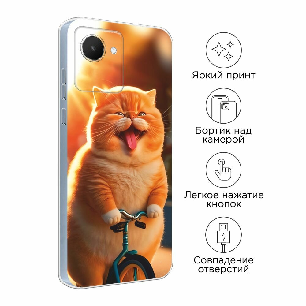 Силиконовый чехол на Realme C30 / Реалми C30 с принтом "Кот на велике" — фото 1