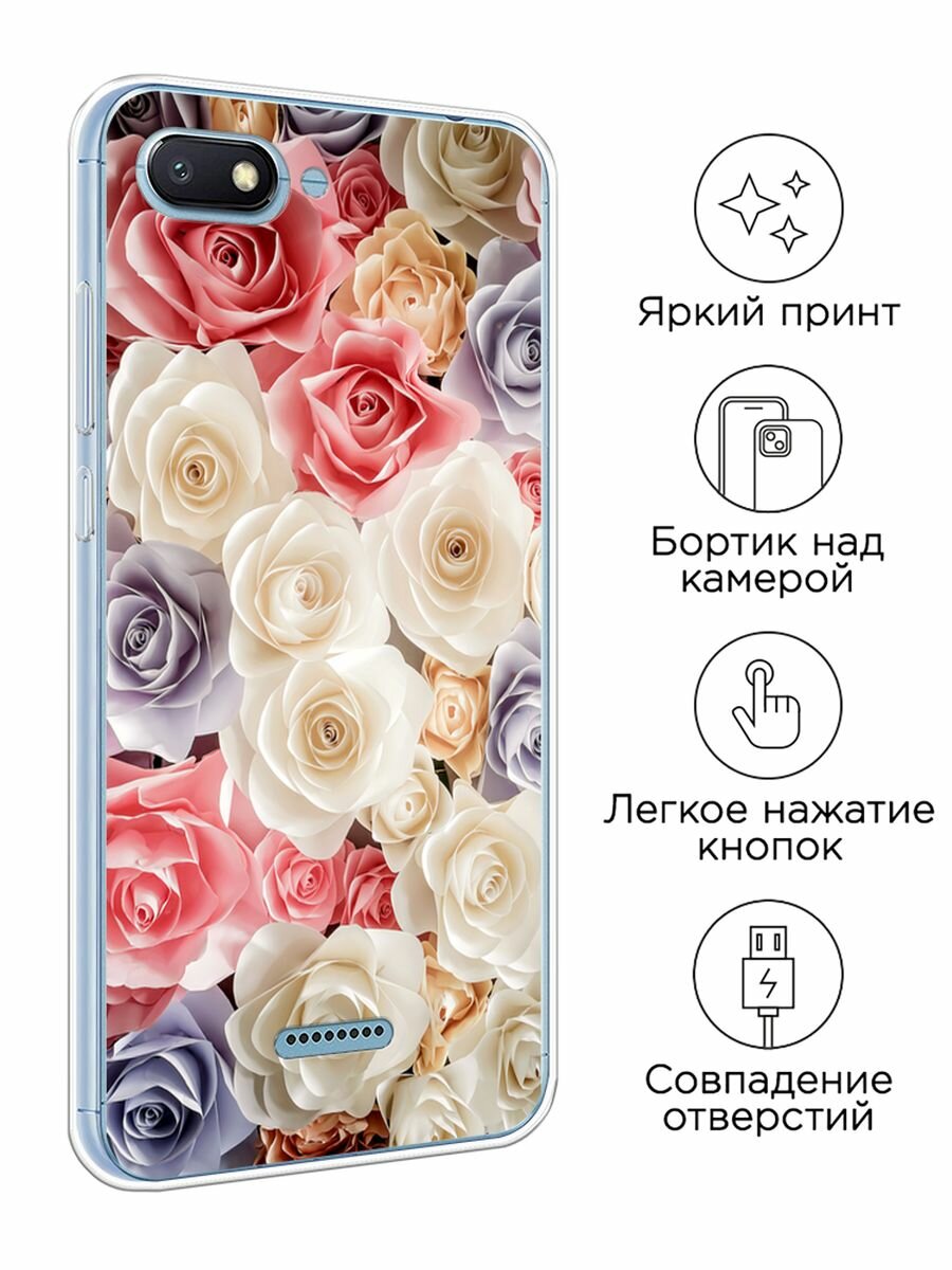 Чехол на Xiaomi Redmi 6A / Сяоми Редми 6А с принтом "Пастельные розы" — фото 1