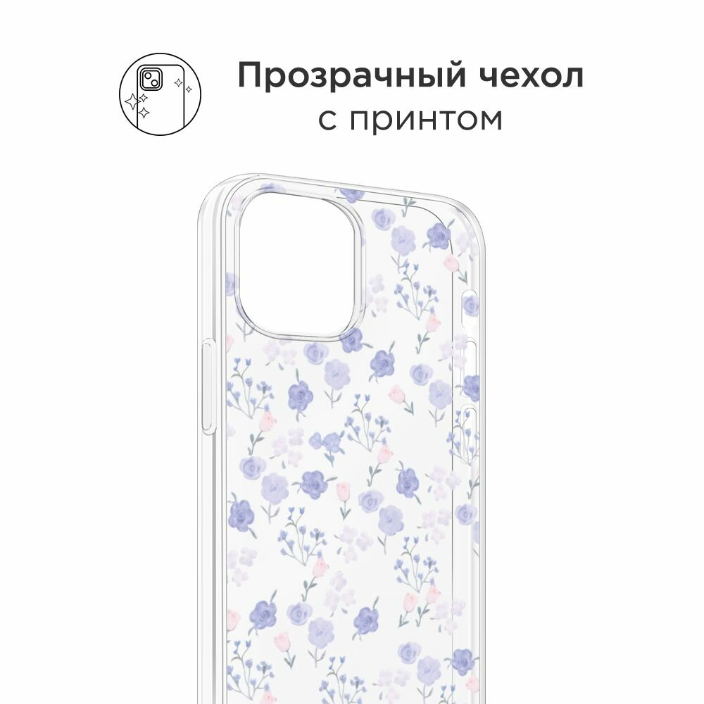 Чехол на Apple iPhone 4/4S / Айфон 4/4S с принтом "Сиреневые розы паттерн", прозрачный — фото 1