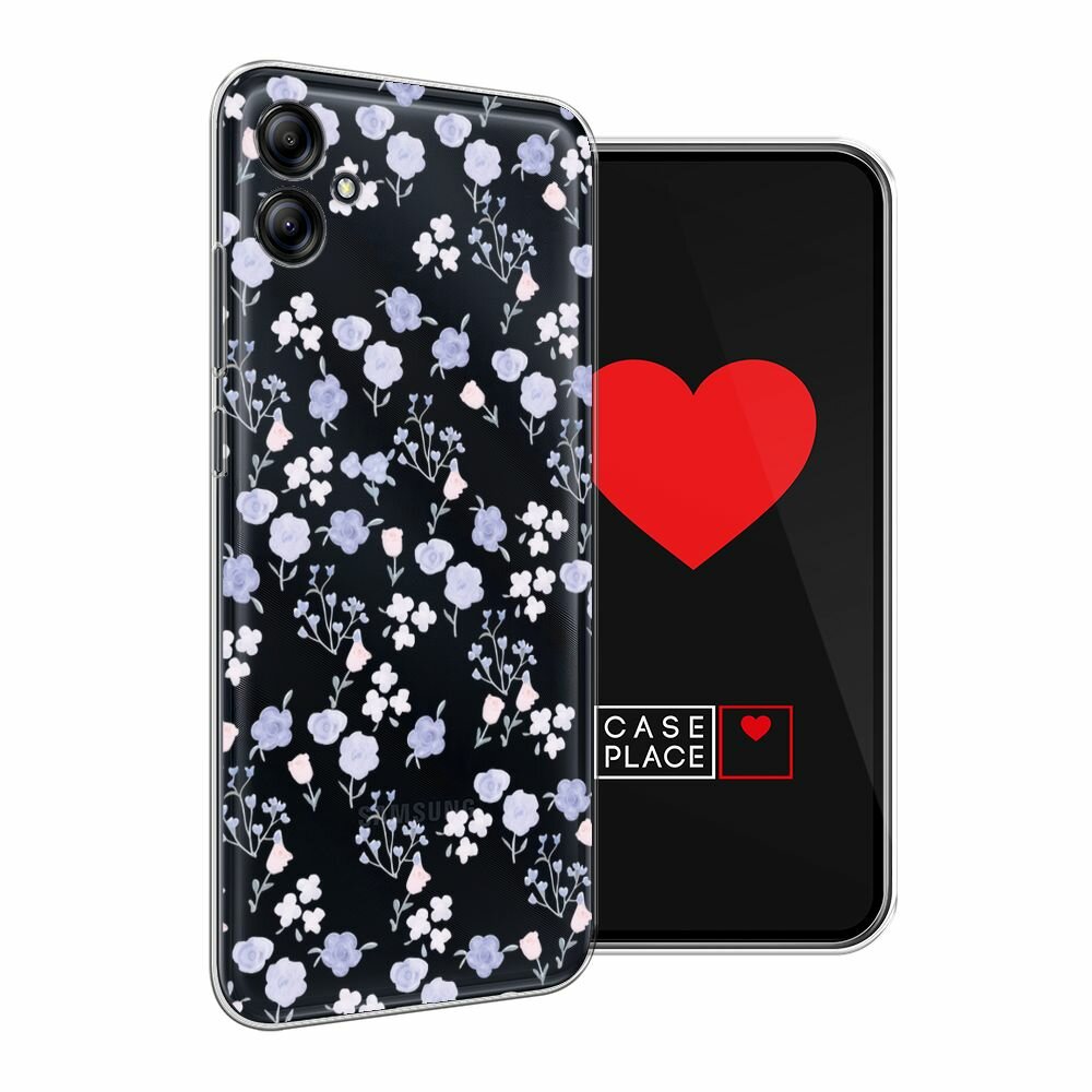 Чехол на Samsung Galaxy A04e / Самсунг A04e с принтом "Сиреневые розы паттерн", прозрачный — фото 1