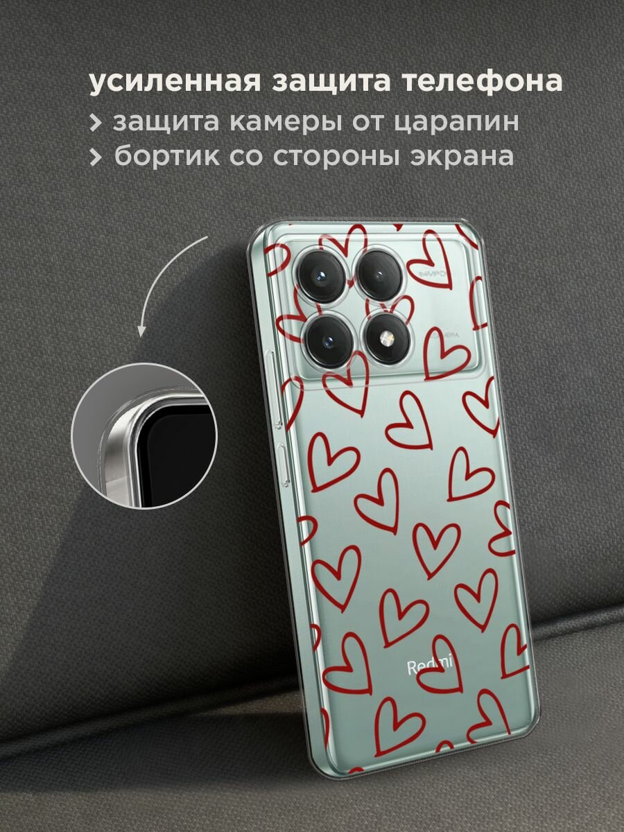 Чехол на Xiaomi Poco X6 PRO 5G / Поко X6 Про 5G с принтом "Little hearts doodles 2 - 14 февраля", прозрачный — фото 1