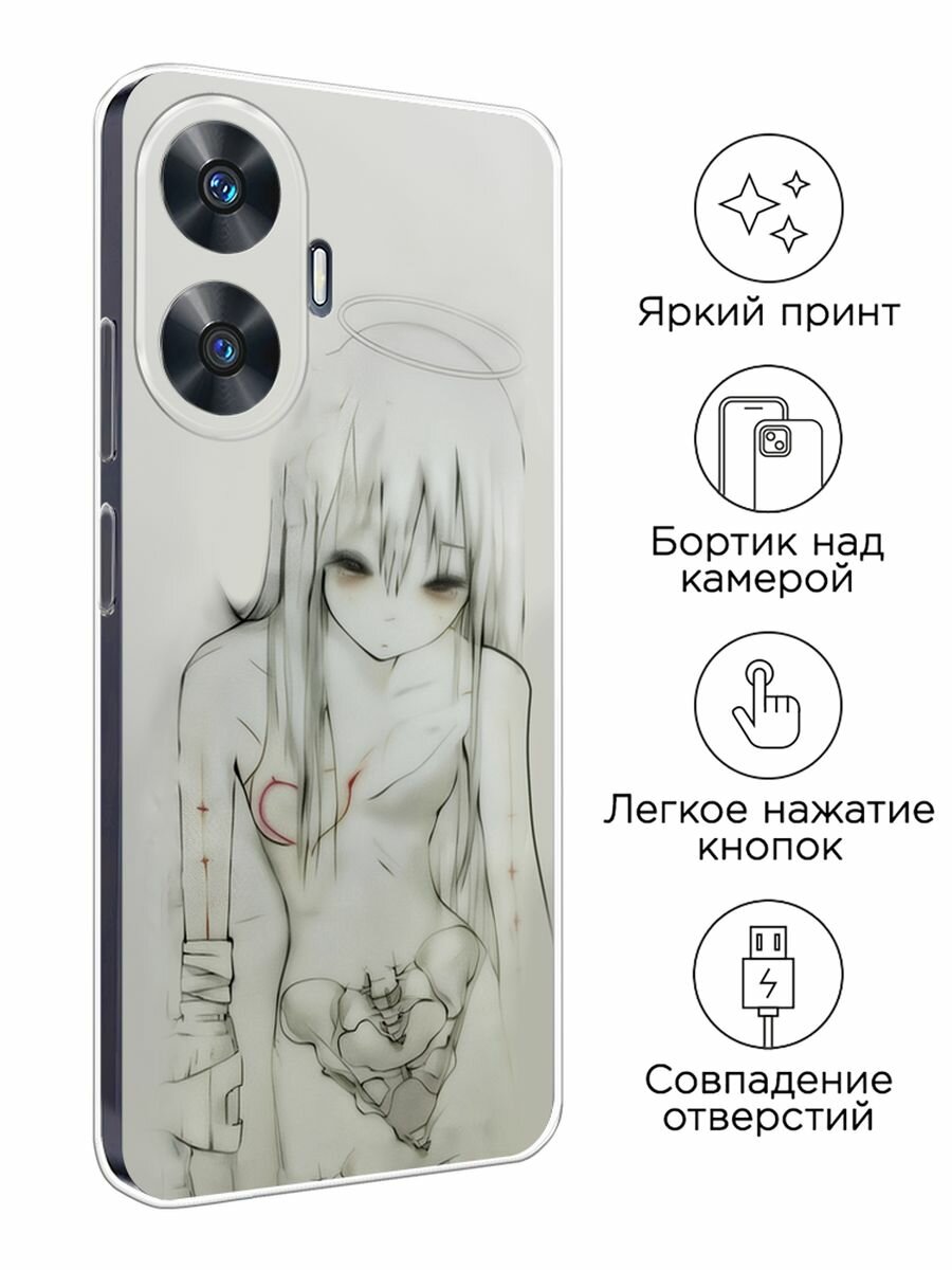 Чехол на Realme C55 / Реалми C55 с принтом "Аниме рисунок чёрно-белый" — фото 1