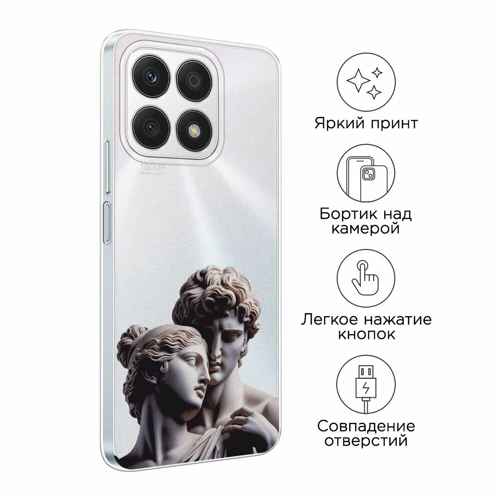Чехол на Honor X8A / Хонор X8A с принтом "Нежные скульптуры - 14 февраля", прозрачный — фото 1