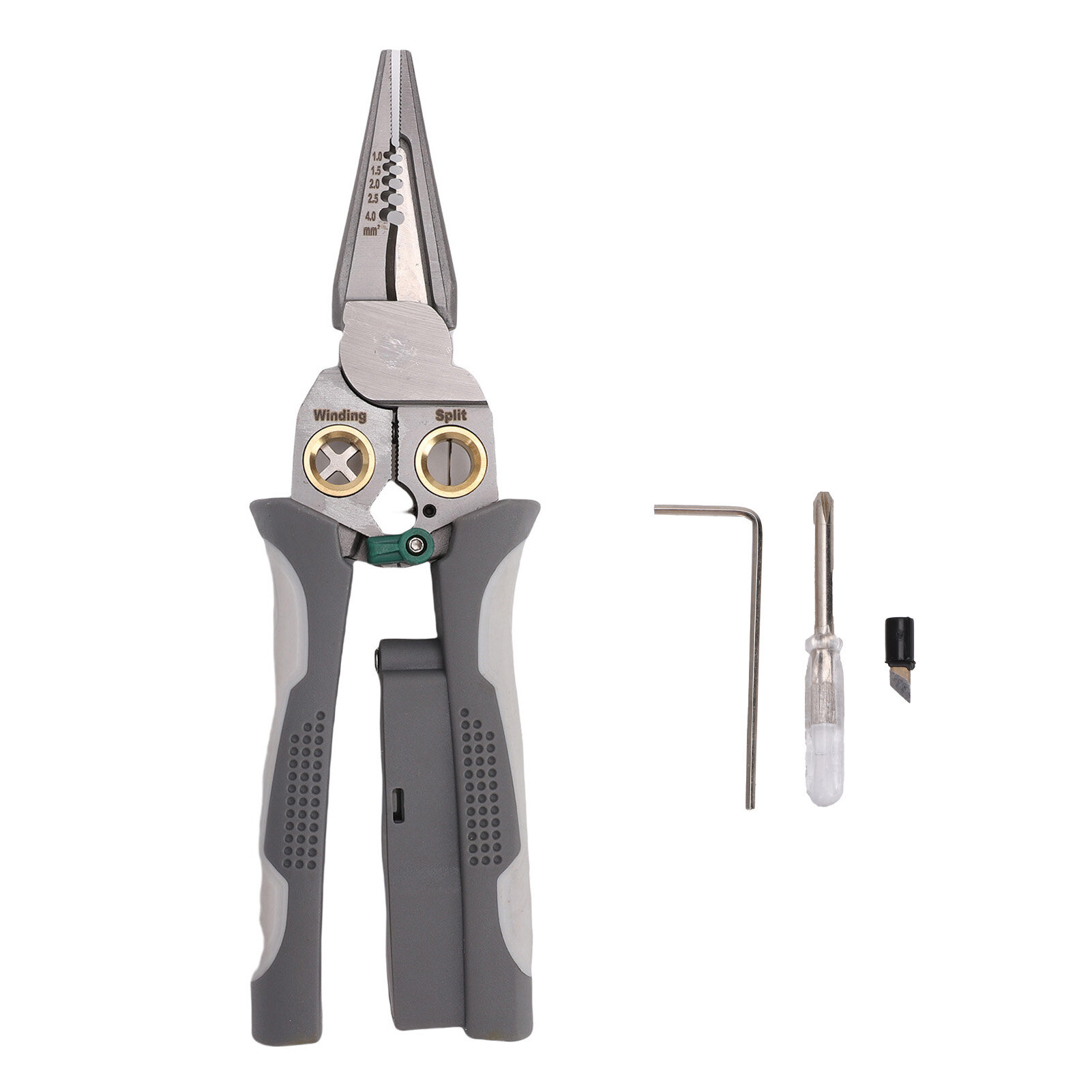 Многофункциональный инструмент для зачистки проводов 8 в 1: обжимной и зачистной инструмент для проводов с тестером напряжения. Подходит для электромонтажных работ, резки и обжима кабелей.