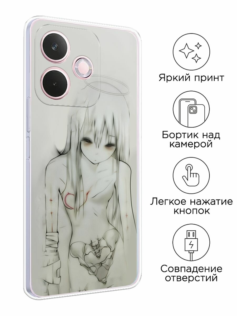 Чехол на Oppo A5 Pro / Оппо А5 Про с принтом "Аниме рисунок чёрно-белый" — фото 1