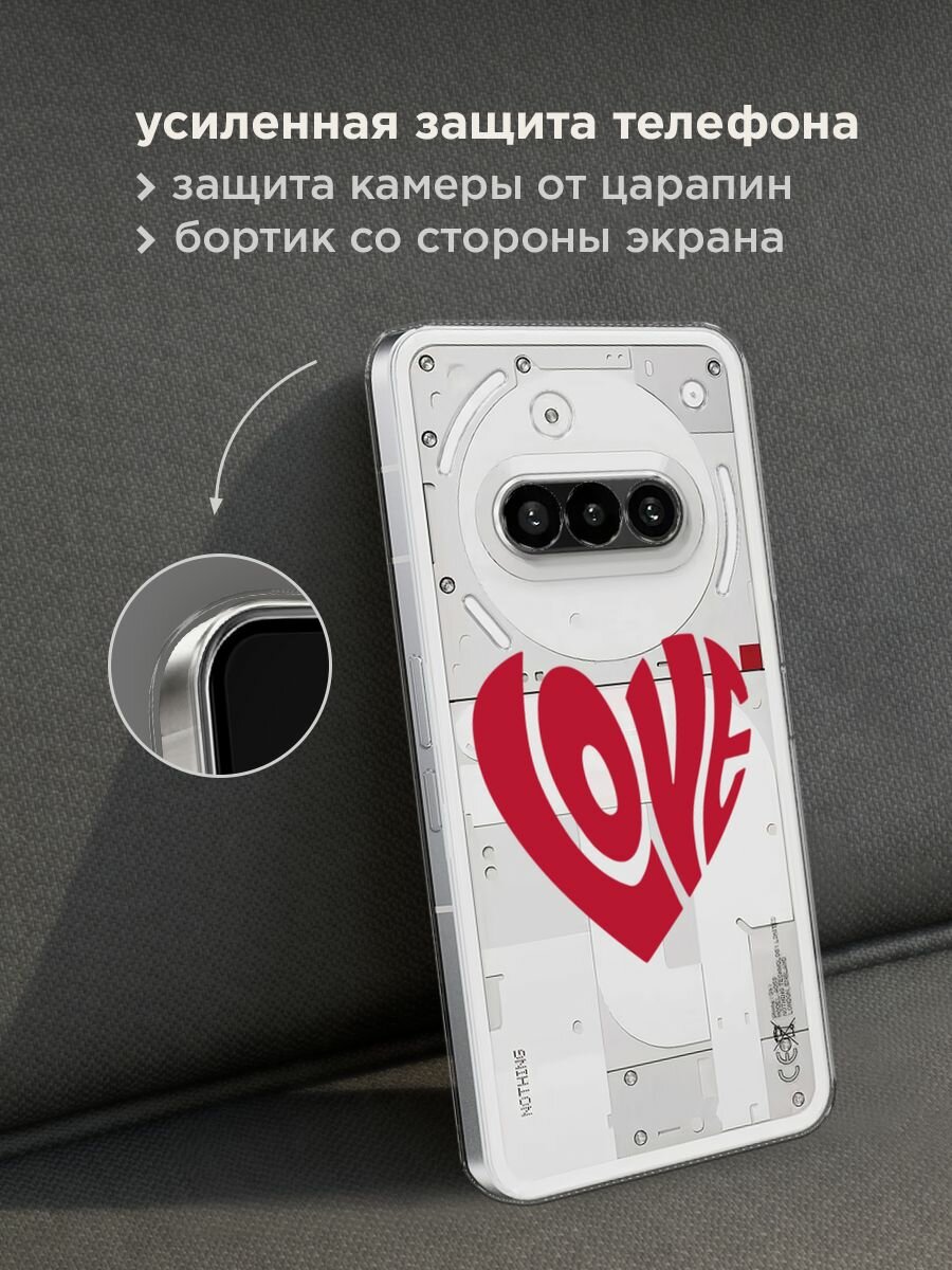 Чехол на Nothing Phone 3a / Нотинг Фон 3а с принтом "Love heart 2 - 14 февраля", прозрачный — фото 1