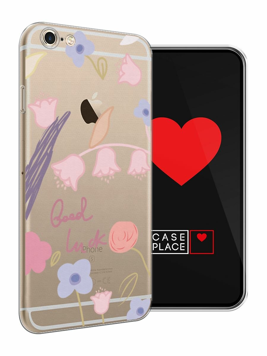 Чехол на Apple iPhone 6 Plus/6S Plus / Айфон 6 Плюс/Айфон 6С Плюс с принтом "Lucky flowers", прозрачный — фото 1