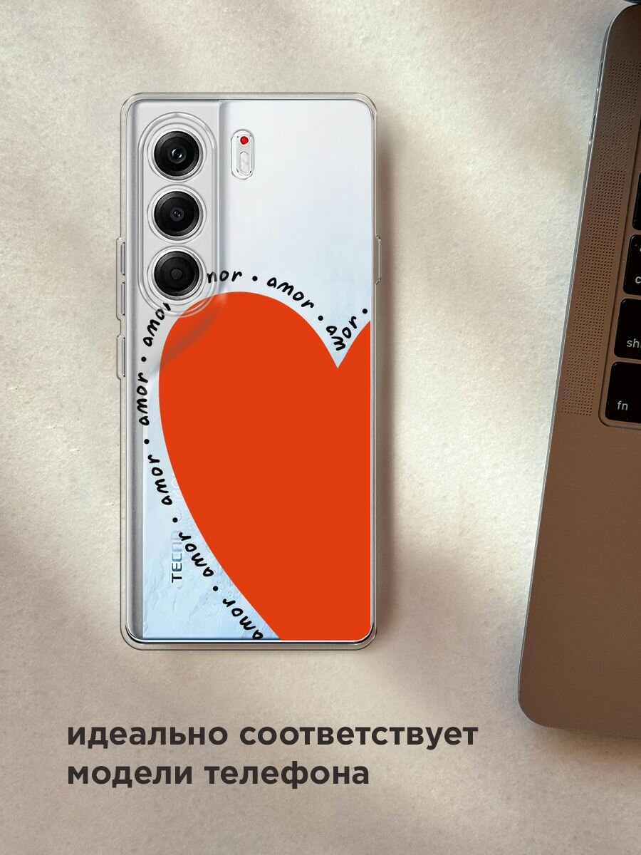 Чехол на Tecno Camon 40 Pro 5G / Текно Камон 40 Про 5G с принтом "amor heart 2 - 14 февраля", прозрачный — фото 1