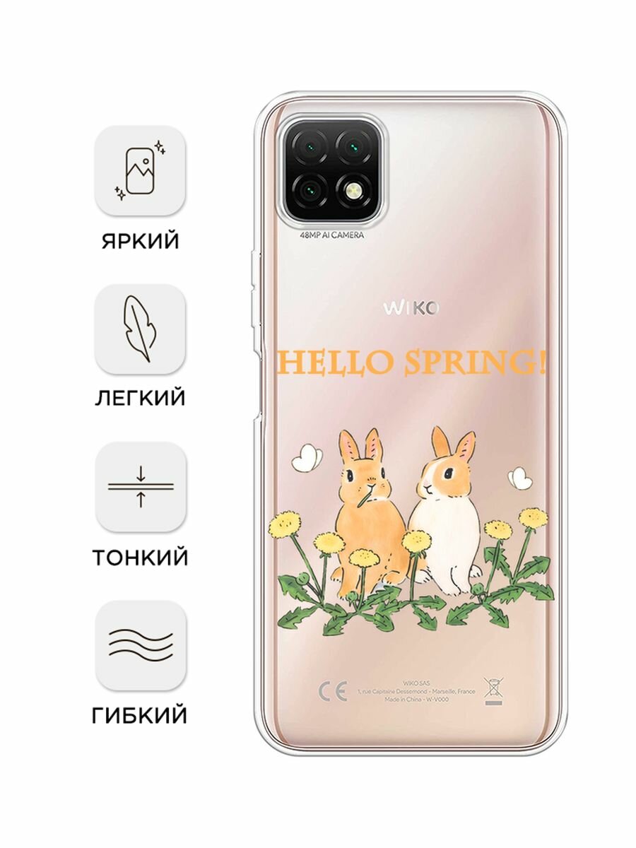 Чехол на Wiko T3 / Вико Т3 с принтом "Весенние кролики", прозрачный — фото 1