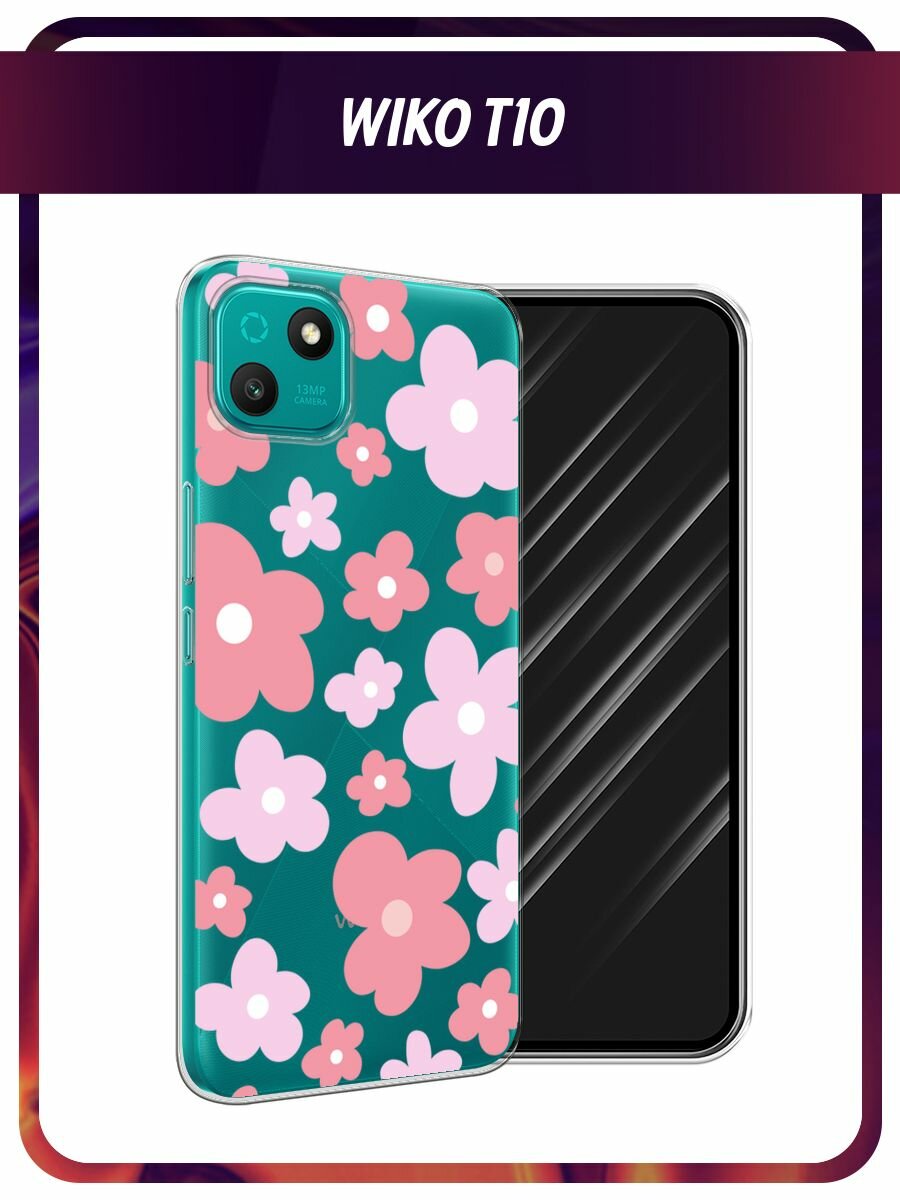 Чехол на Wiko T10 / Вико Т10 с принтом "Нежные розовые цветочки рисунок", прозрачный