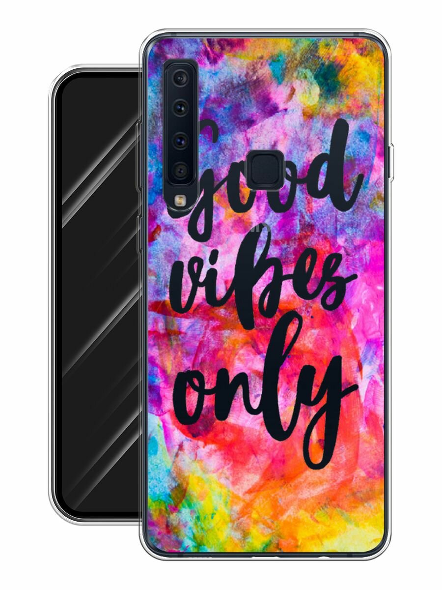 Чехол на Samsung Galaxy A9 2018 / Самсунг Галакси А9 2018 с принтом Good vibes only радуга, прозрачный — фото 1