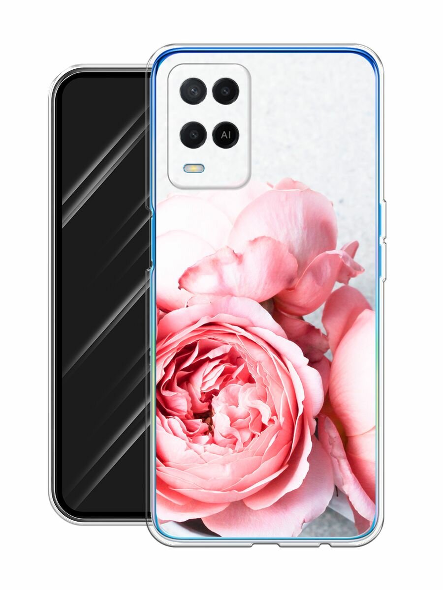 Силиконовый чехол на Oppo A54 / Оппо A54 с принтом "Пионы на белом" — фото 1