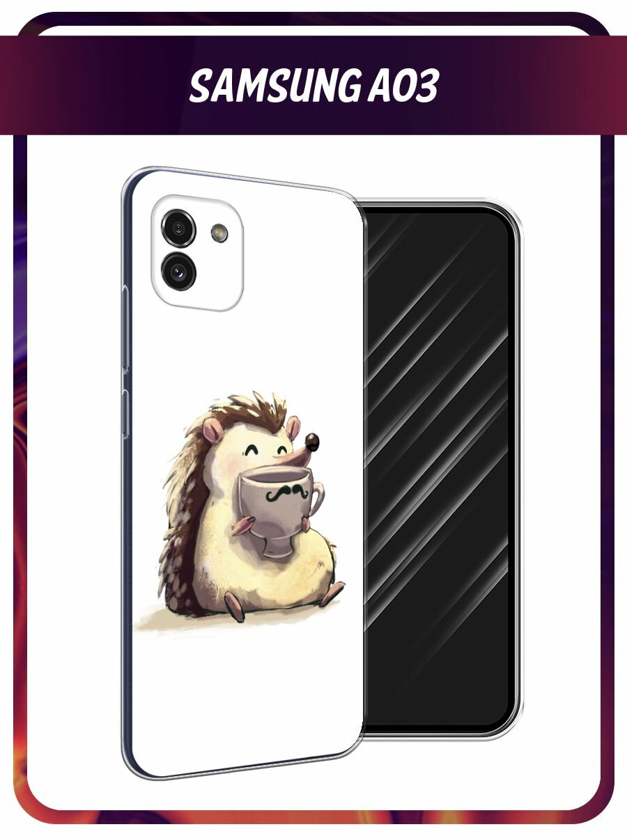 Чехол на Samsung Galaxy A03 / Самсунг Галакси А03 с принтом "Еж кофеман"
