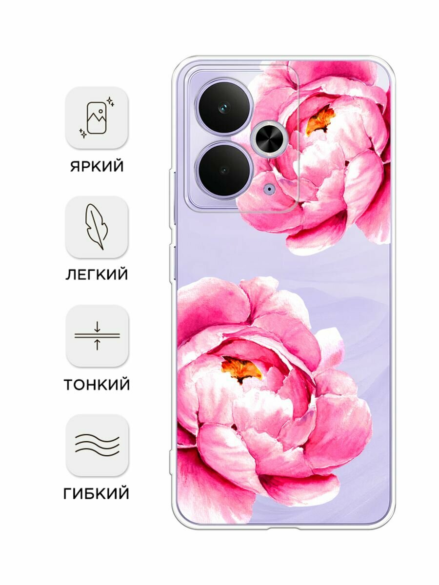 Чехол на Realme 14T / Реалми 14Т с принтом "Open peonies", прозрачный — фото 1