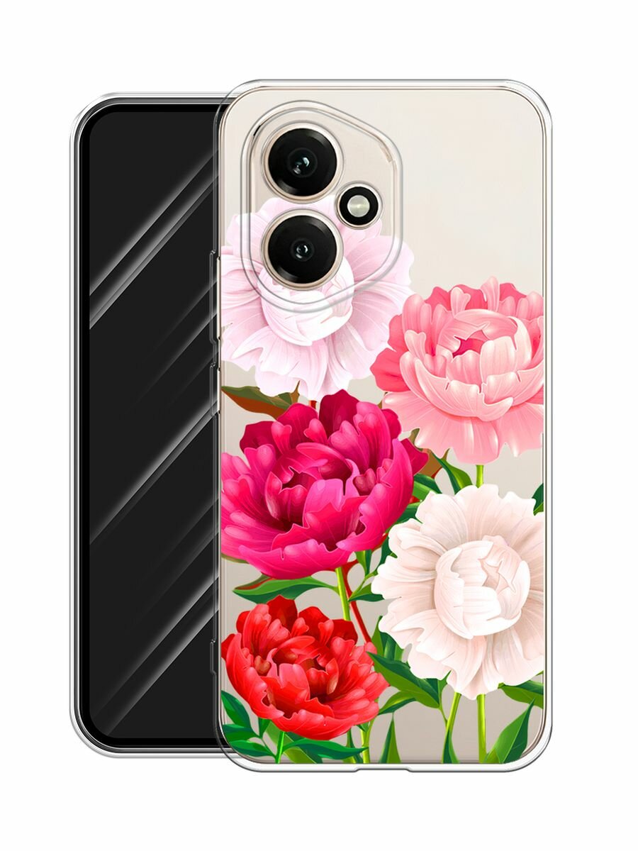 Чехол на Honor 400 / Хонор 400 с принтом "Большие пионы", прозрачный — фото 1