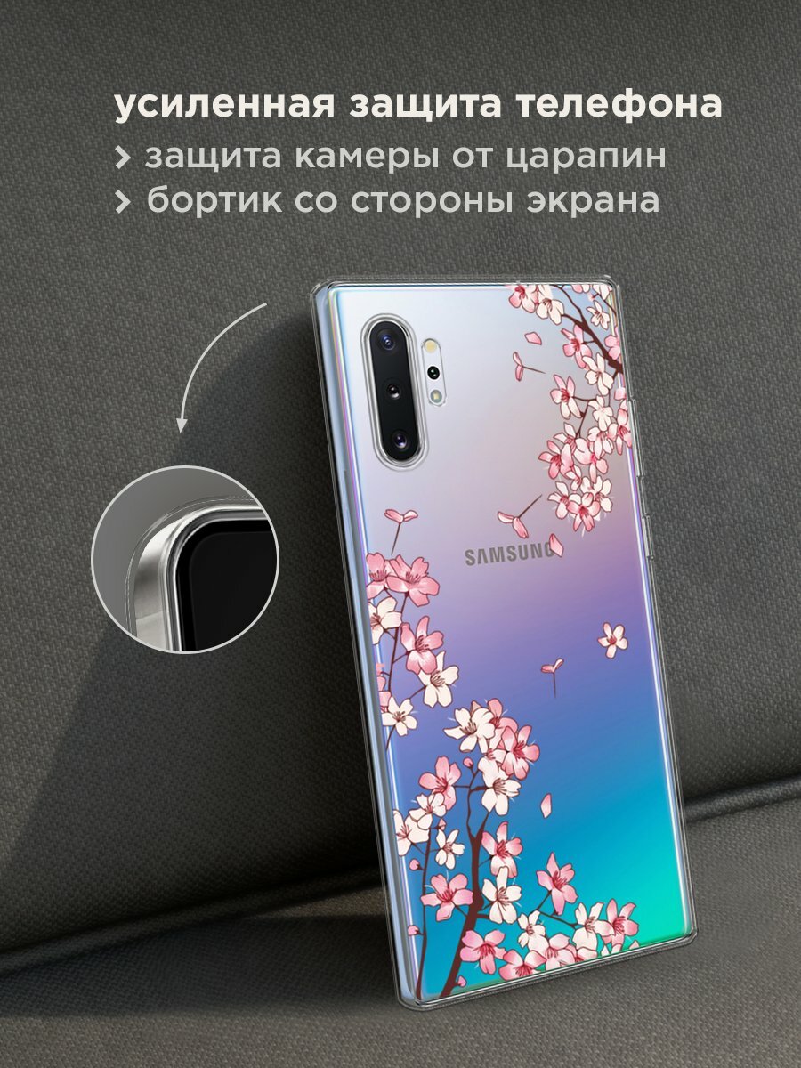 Чехол на Samsung Galaxy Note 10 + / Самсунг Гэлакси Нот 10 Плюс с принтом "Ветви сакуры 1", прозрачный — фото 1