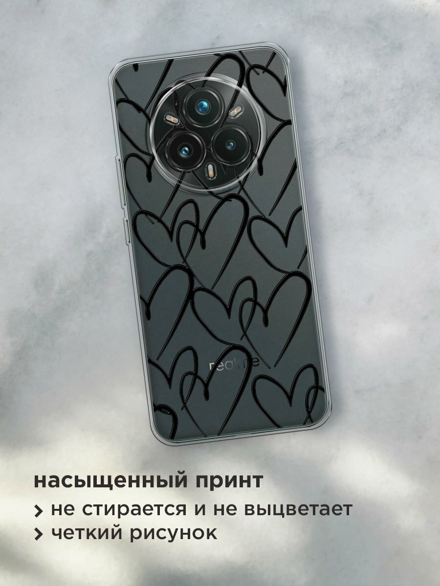 Чехол на Realme 14 Pro / Реалми 14 Про с принтом "Hearts doodle black 1" — фото 1