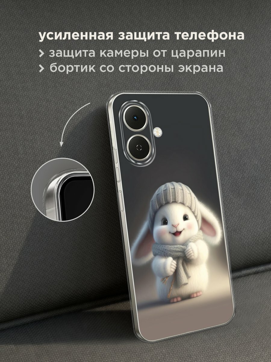 Чехол на Tecno Spark Go 2 / Текно Спарк Го 2 с принтом "Белый крольчонок в шапке" — фото 1