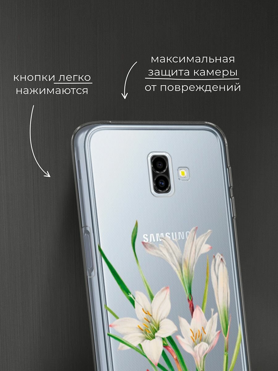 Чехол на Samsung Galaxy J6 + / Самсунг Галакси J6 Плюс 2018 с принтом "White lily", прозрачный — фото 1