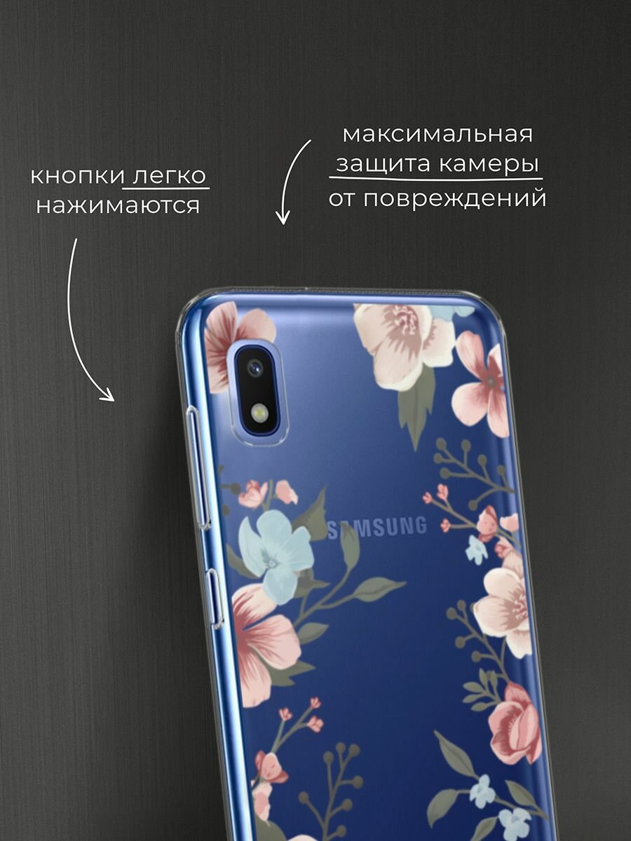 Чехол на Samsung Galaxy A10 / Самсунг Галакси А10 с принтом "Нежная рамка из цветов", прозрачный — фото 1