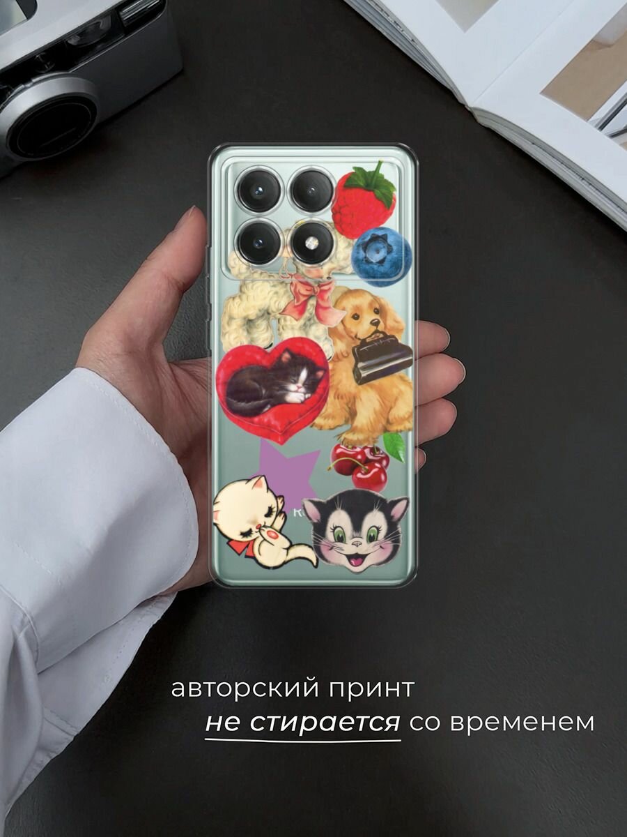 Чехол на Xiaomi Poco X6 PRO 5G / Поко X6 Про 5G с принтом "Милые стикеры", прозрачный — фото 1