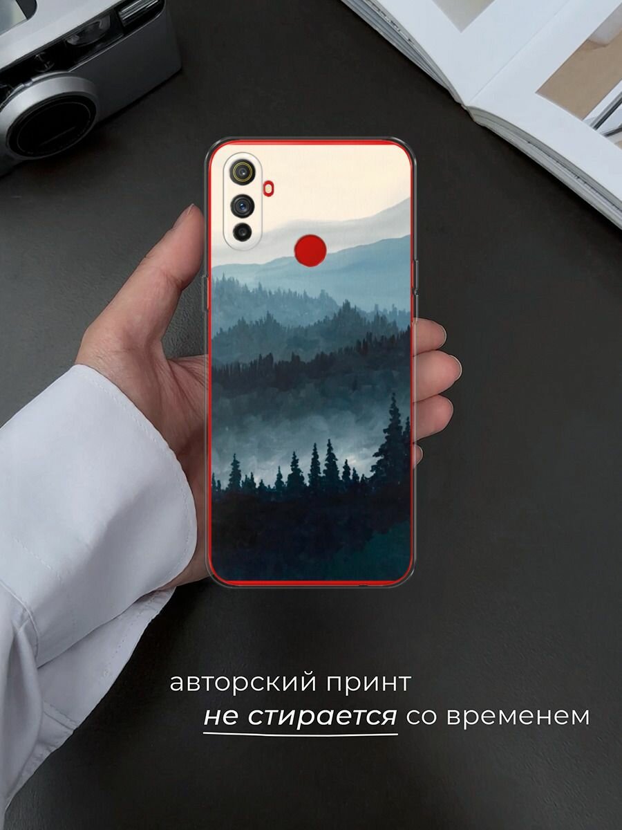 Силиконовый чехол на Realme C3 / Реалми C3 с принтом "Туманные горы" — фото 1