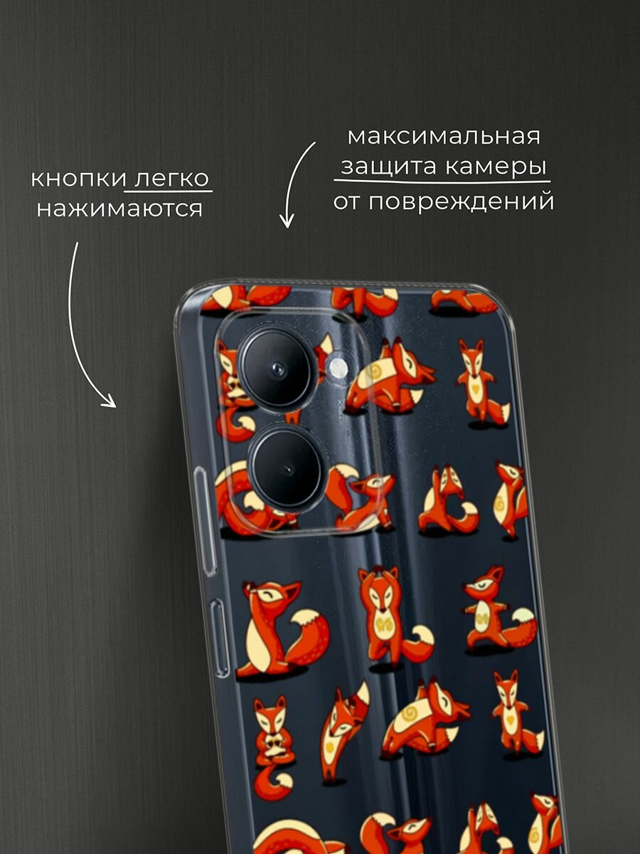 Чехол на Realme C33 / Реалми С33 с принтом "Йога для лисы", прозрачный — фото 1