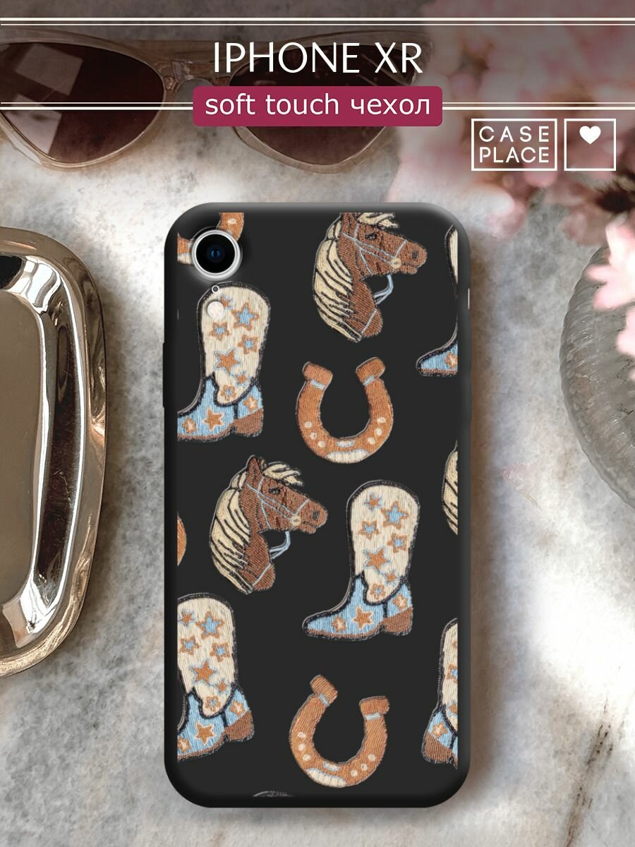 Чехол на Apple iPhone XR / Айфон XR с принтом "Конь, подкова и сапог 2"