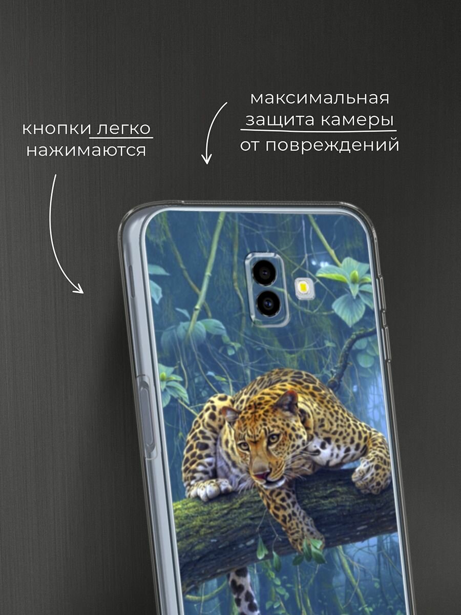 Чехол на Samsung Galaxy J6 + / Самсунг Галакси J6 Плюс 2018 с принтом "Леопард охотник" — фото 1
