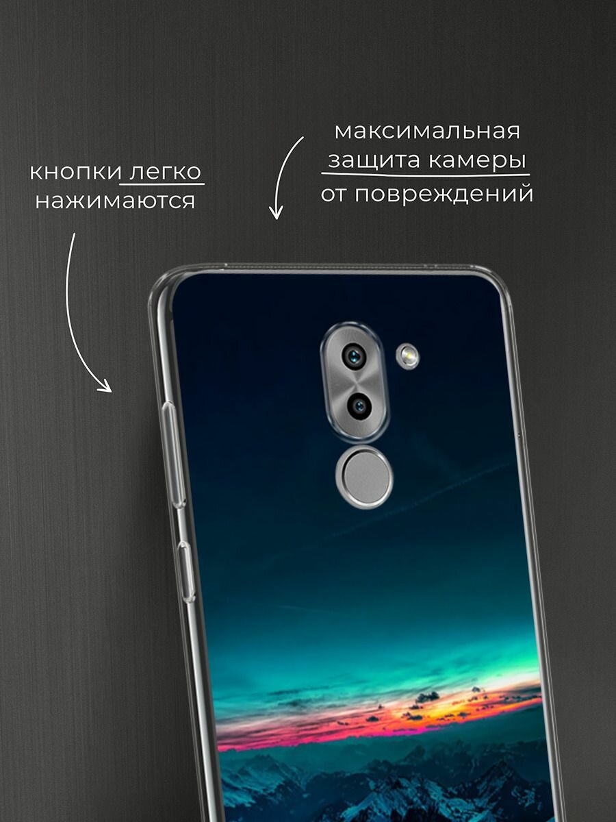 Силиконовый чехол на Honor 6X / Хонор 6Х с принтом "Закат в горах" — фото 1