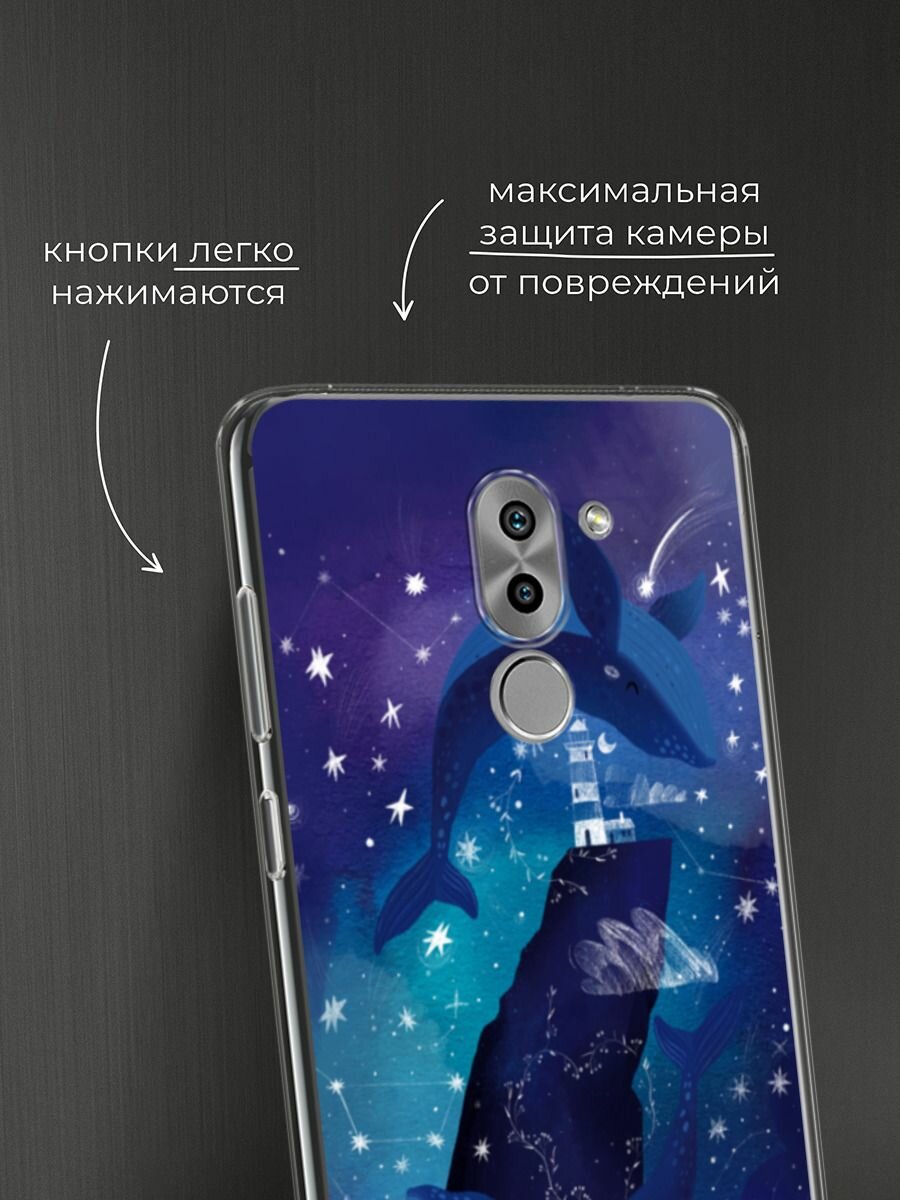 Силиконовый чехол на Honor 6X / Хонор 6Х с принтом "Ночные киты" — фото 1