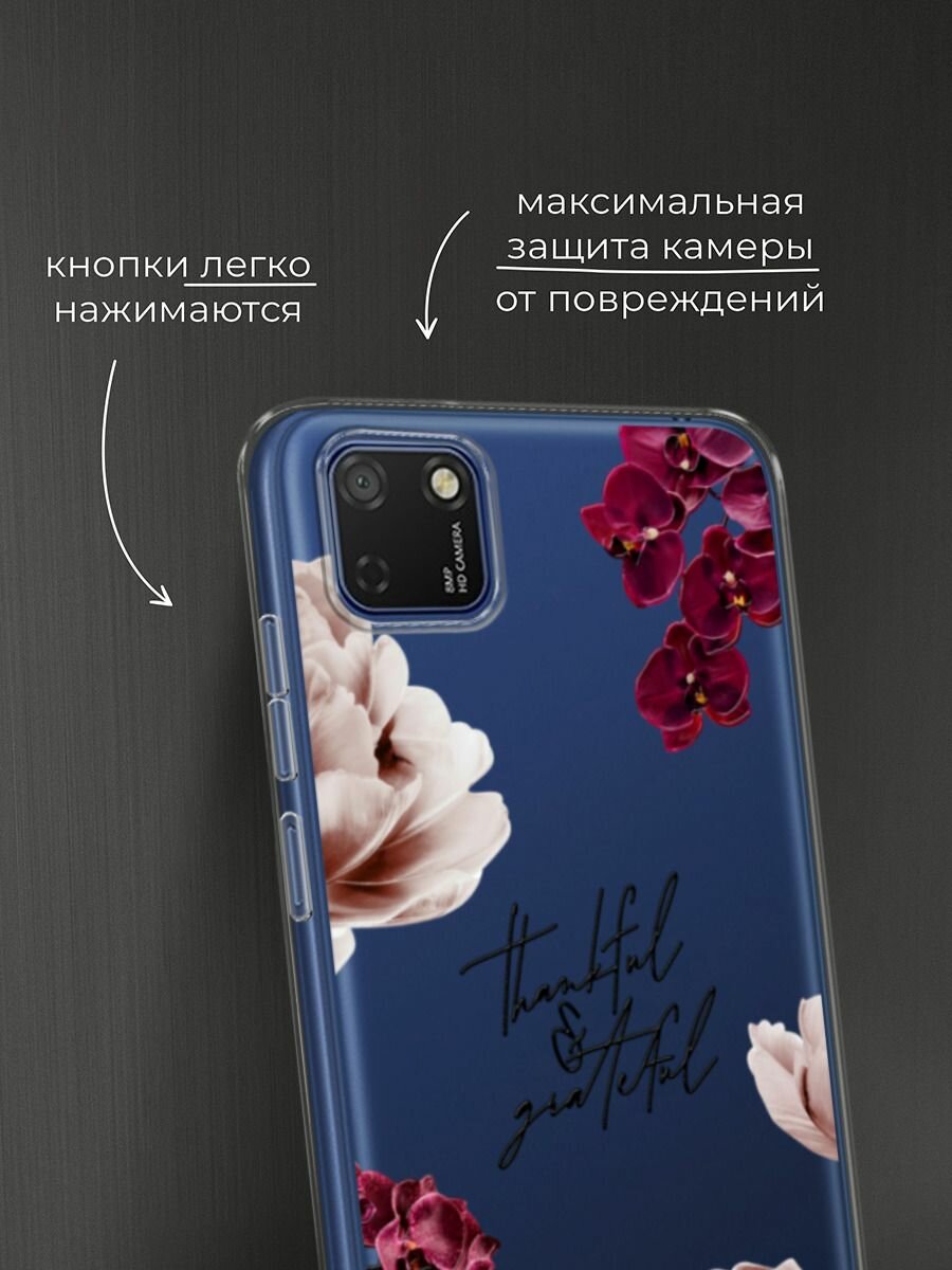 Чехол на Honor 9S/Huawei Y5p / Хонор 9S/Хуавей Y5p с принтом "Надпись в цветах" — фото 1