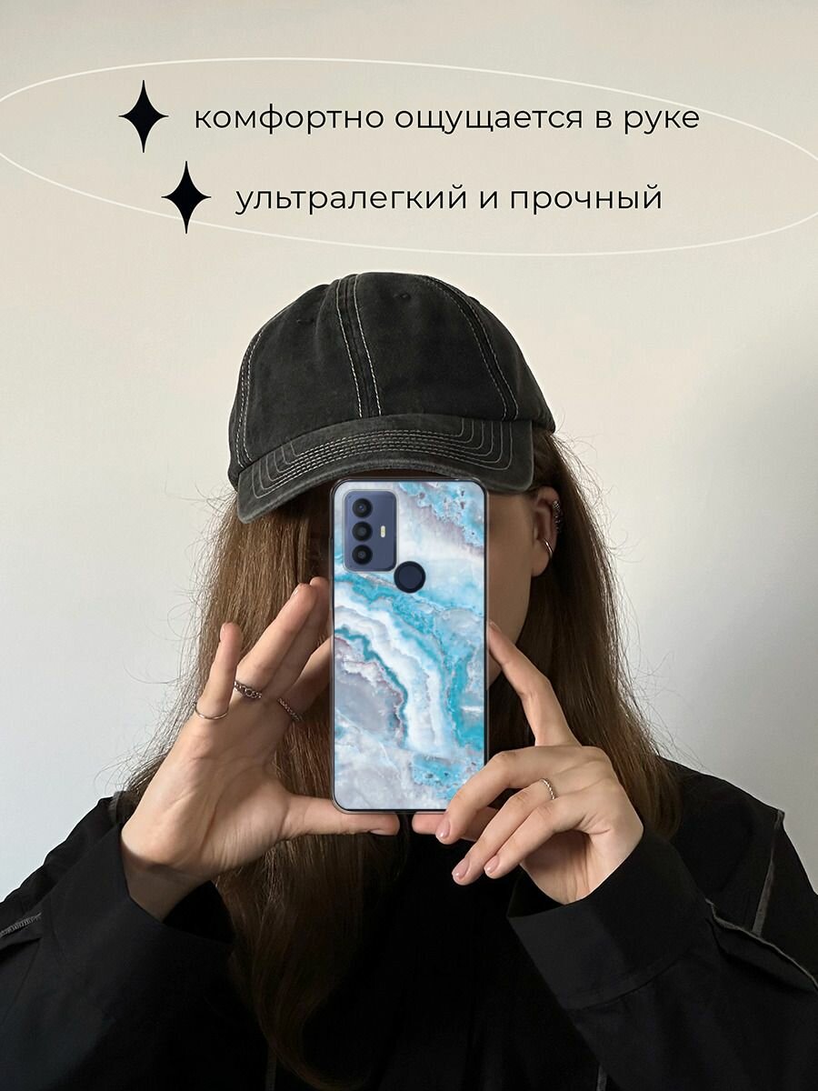 Чехол на TCL 30E/30 SE/305/306 / ТСЛ 30E с принтом "Нежно-голубой мрамор" — фото 1