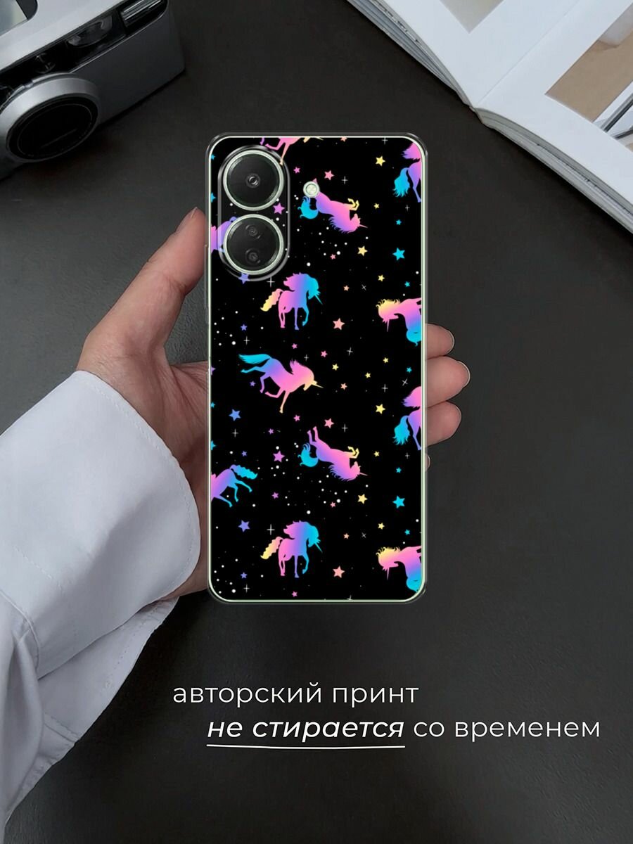 Чехол на Xiaomi Redmi 13C/Poco C65 / Сяоми Редми 13C/Поко С65 с принтом "Единороги градиент" — фото 1