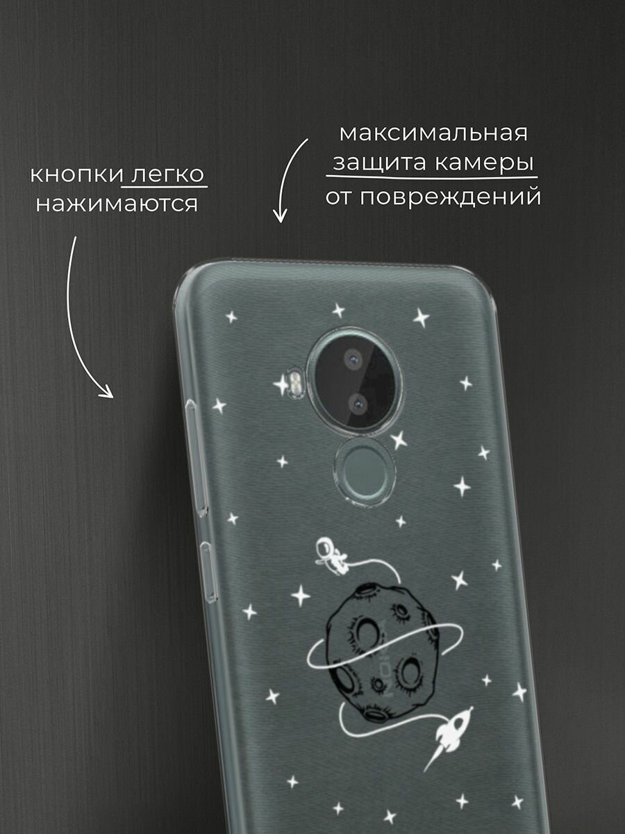 Чехол на Nokia C30 / Нокия C30 с принтом "Полет вокруг луны", прозрачный — фото 1