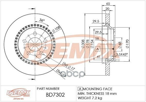 Диск тормозной задний! Volvo XC90 2.5T/D5/T6 02> FREMAX арт. BD7302