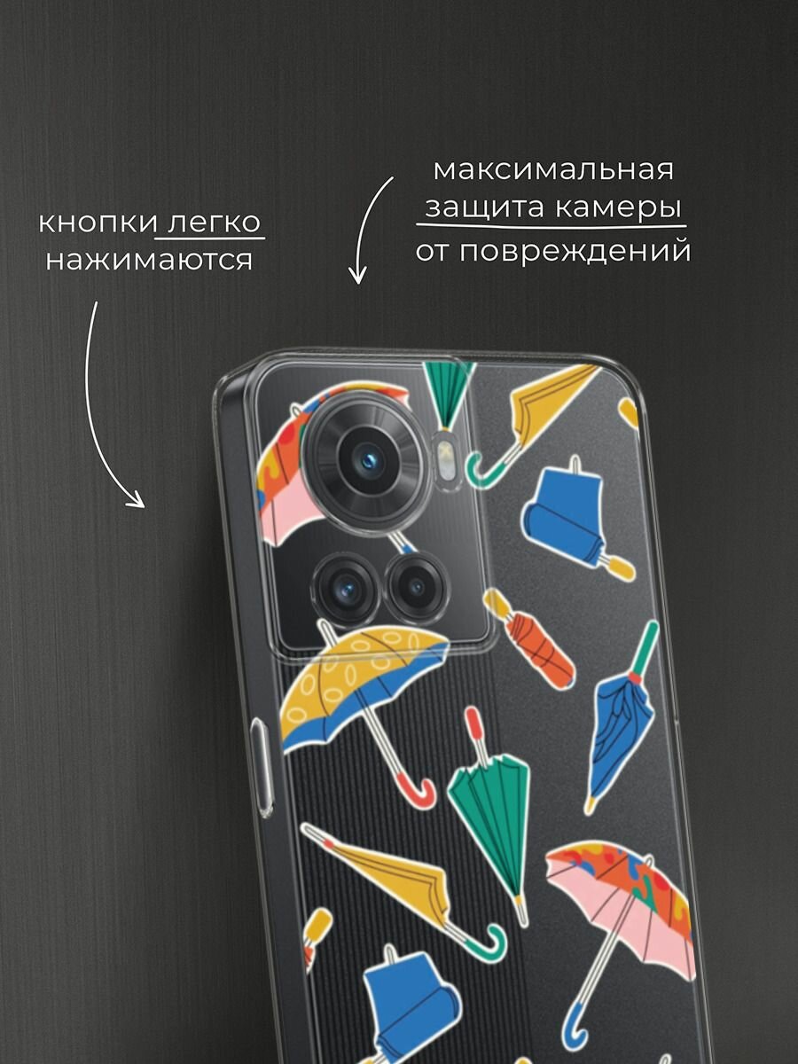 Чехол на OnePlus 10R/Ace / Ван Плас 10R/Ace с принтом "Зонты паттерн", прозрачный — фото 1